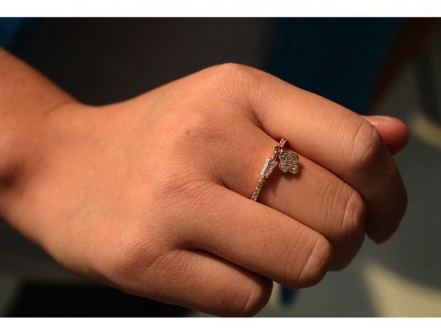 Champagne Gold Plated Four Leaf Clover Ring With Cubic Zirconia on Luulla